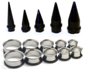 zaya body jewelry 15 pc huge tapers ear stretching kit black tapers and surgical steel tunnels 0g-1 inch (7/16" 1/2" 9/16" 5/8" 3/4")