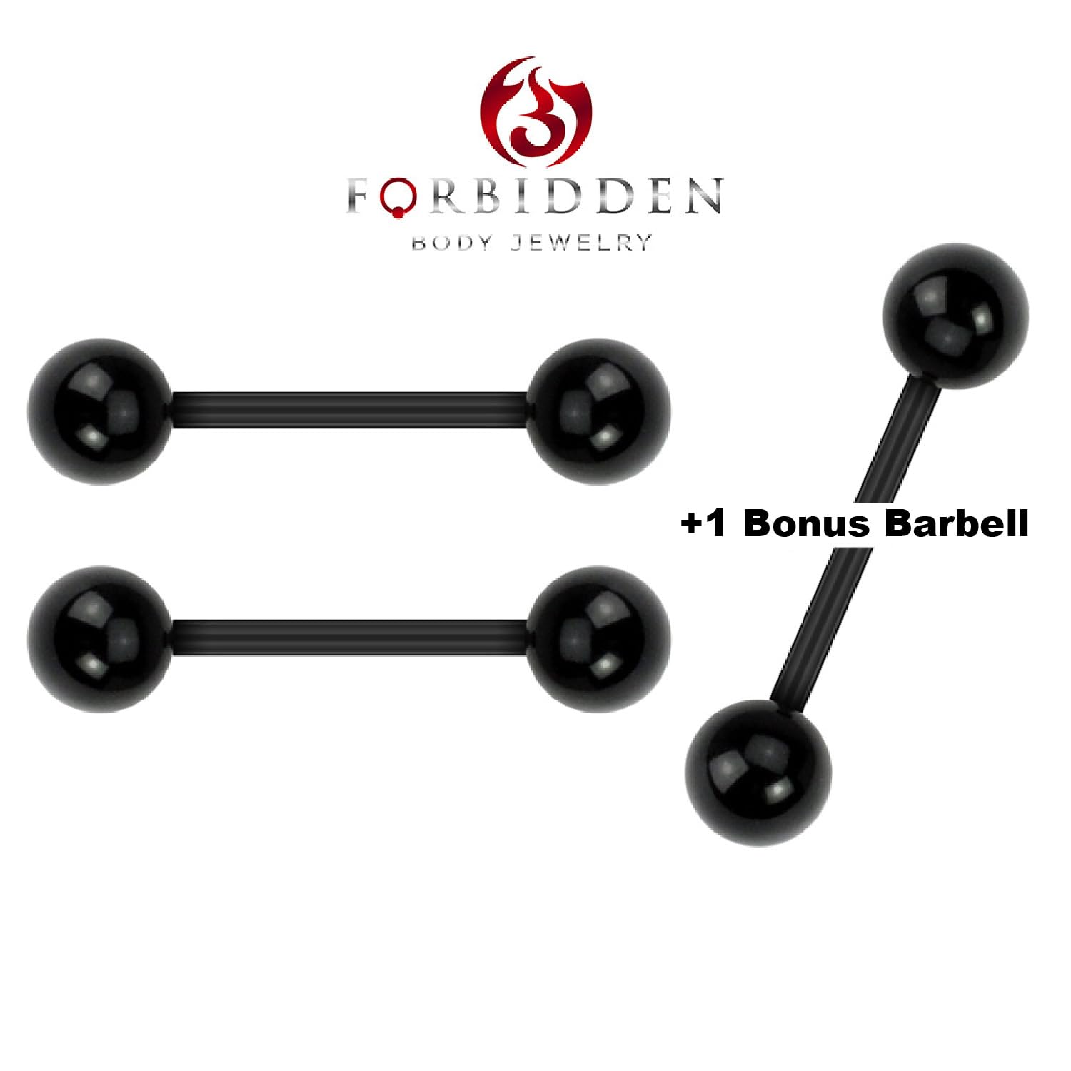 Forbidden Body Jewelry Nipple Rings, Tongue Rings, Nipple Piercing Jewelry, Nipple Jewelry, Black Flexible Acrylic Barbell Set 14G 16mm (5/8 Inch), 3 Pack