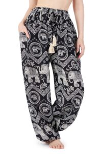 lannaclothesdesign women's elephant hippie boho yoga harem pants (xxl, black)