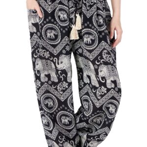 Lannaclothesdesign Women's Elephant Hippie Boho Yoga Harem Pants (XXL, Black)