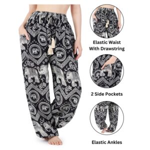 Lannaclothesdesign Women's Elephant Hippie Boho Yoga Harem Pants (XXL, Black)