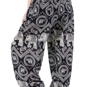 Lannaclothesdesign Women's Elephant Hippie Boho Yoga Harem Pants (XXL, Black)