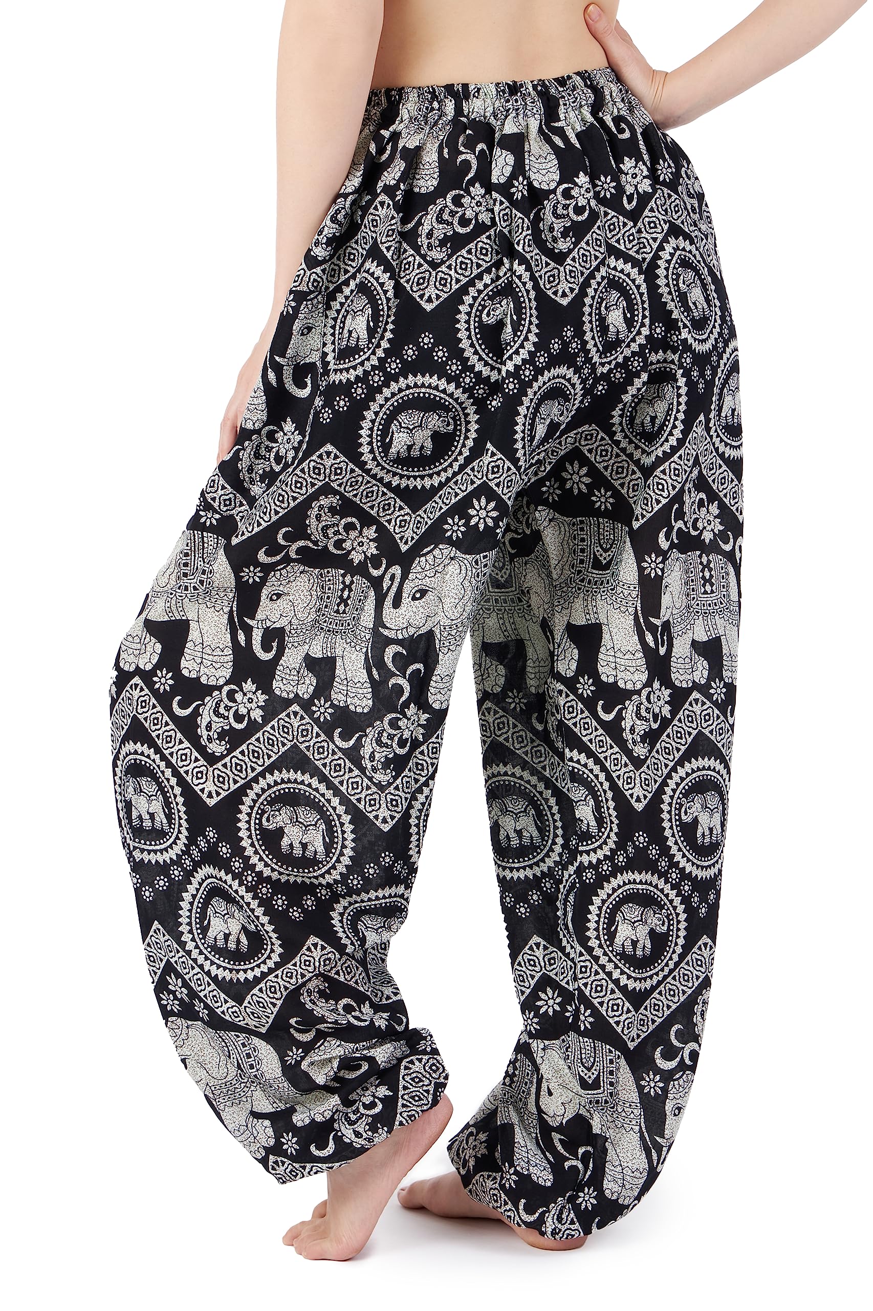 Lannaclothesdesign Women's Elephant Hippie Boho Yoga Harem Pants (XXL, Black)