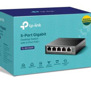 TP-LINK (TL-SG1005P) 5-Port Gigabit Unmanaged Desktop Switch, 4 Port PoE, Steel Case