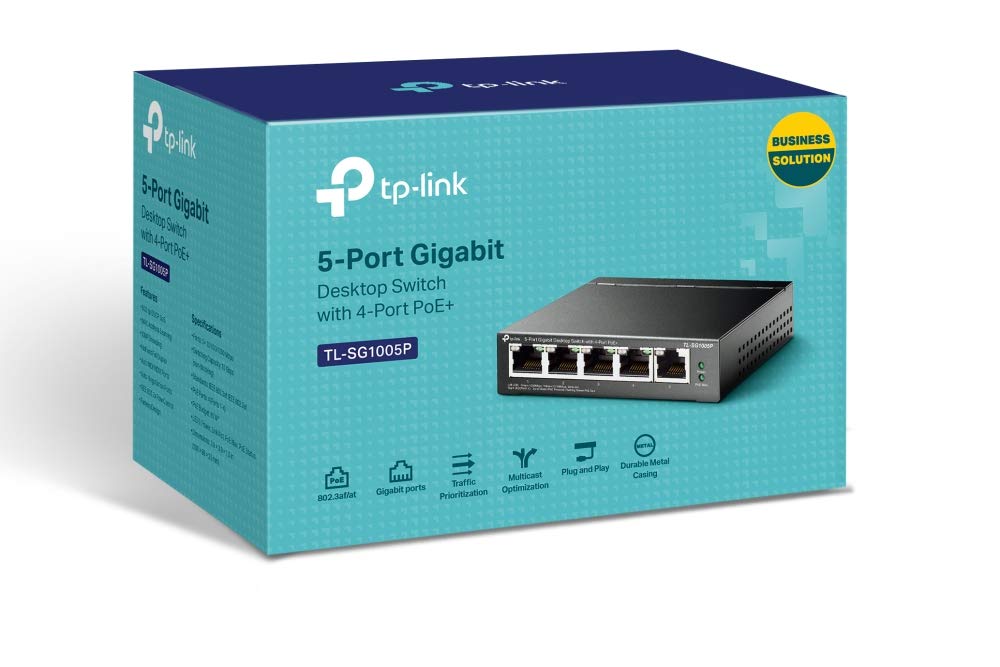 TP-LINK (TL-SG1005P) 5-Port Gigabit Unmanaged Desktop Switch, 4 Port PoE, Steel Case