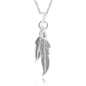 aeravida unisex double etched feather sterling silver dangle necklace