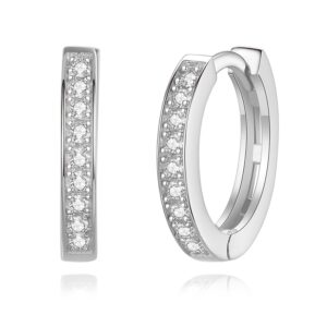 lavishe rhodium plated 925 sterling silver cubic zirconia small cartilage earring hoop huggie stud 10mm inner diameter