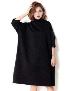 lai meng five cats women's casual 3/4 sleeve turtleneck oversized loose sweatshirt pullover top one size black