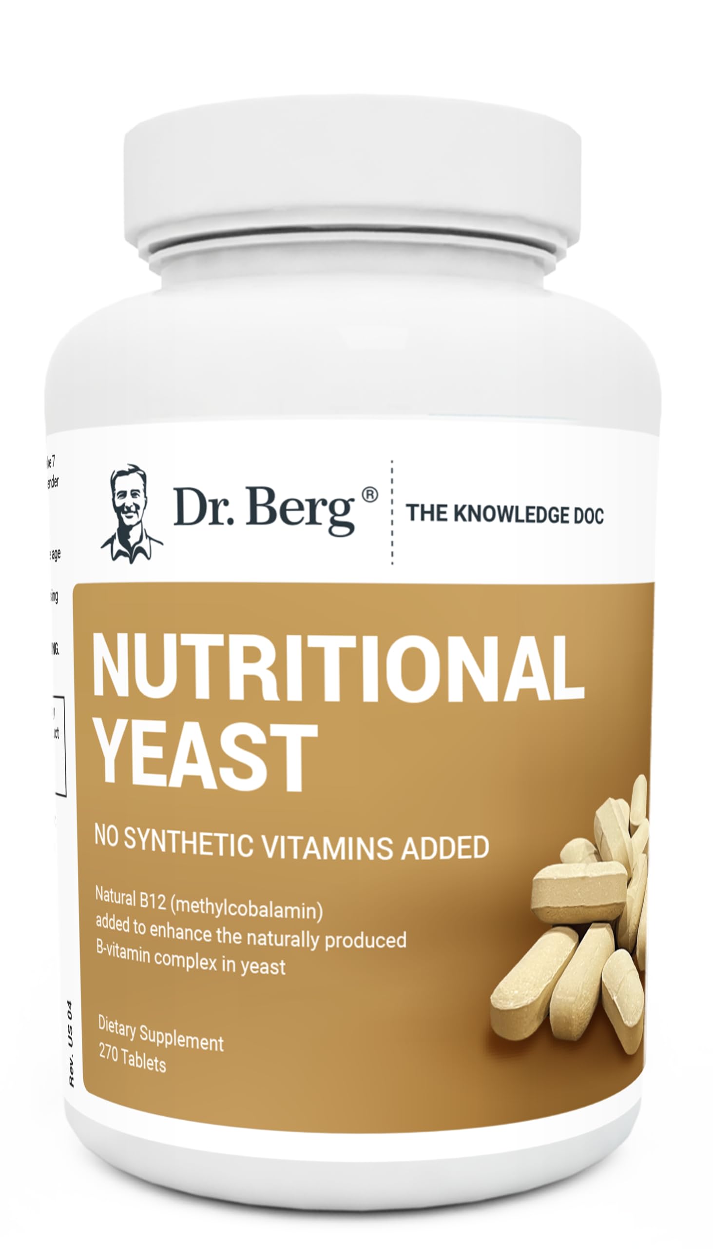 Dr. Berg Nutritional Yeast Tablets – Natural B12 Added - All 8 B Vitamin Complex – Organic Vanilla Flavor - 270 Vegan Tablets Dietary Supplements