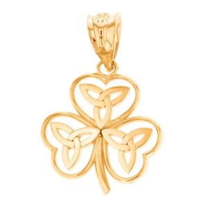 dainty 10k yellow gold irish shamrock pendant with celtic trinity knot