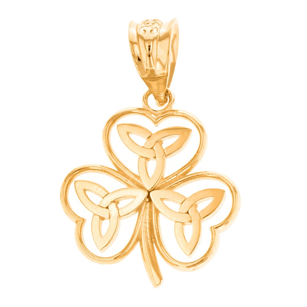 Dainty 10k Yellow Gold Irish Shamrock Pendant with Celtic Trinity Knot