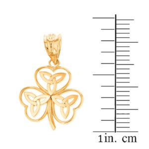 Dainty 10k Yellow Gold Irish Shamrock Pendant with Celtic Trinity Knot