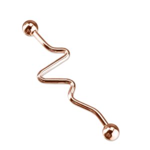 fifth cue 14g zig zag bar ip over 316l surgical steel industrial barbells (rose gold)