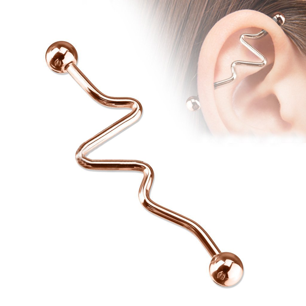 FIFTH CUE 14G Zig Zag Bar IP Over 316L Surgical Steel Industrial Barbells (Rose Gold)