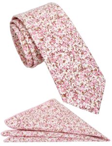 zenxus mens cotton skinny pink floral tie combo set with pocket square pink daisy