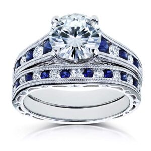 kobelli forever one (d-f) moissanite bridal set and sapphire 2 7/8 carat in 14k white gold, size 10