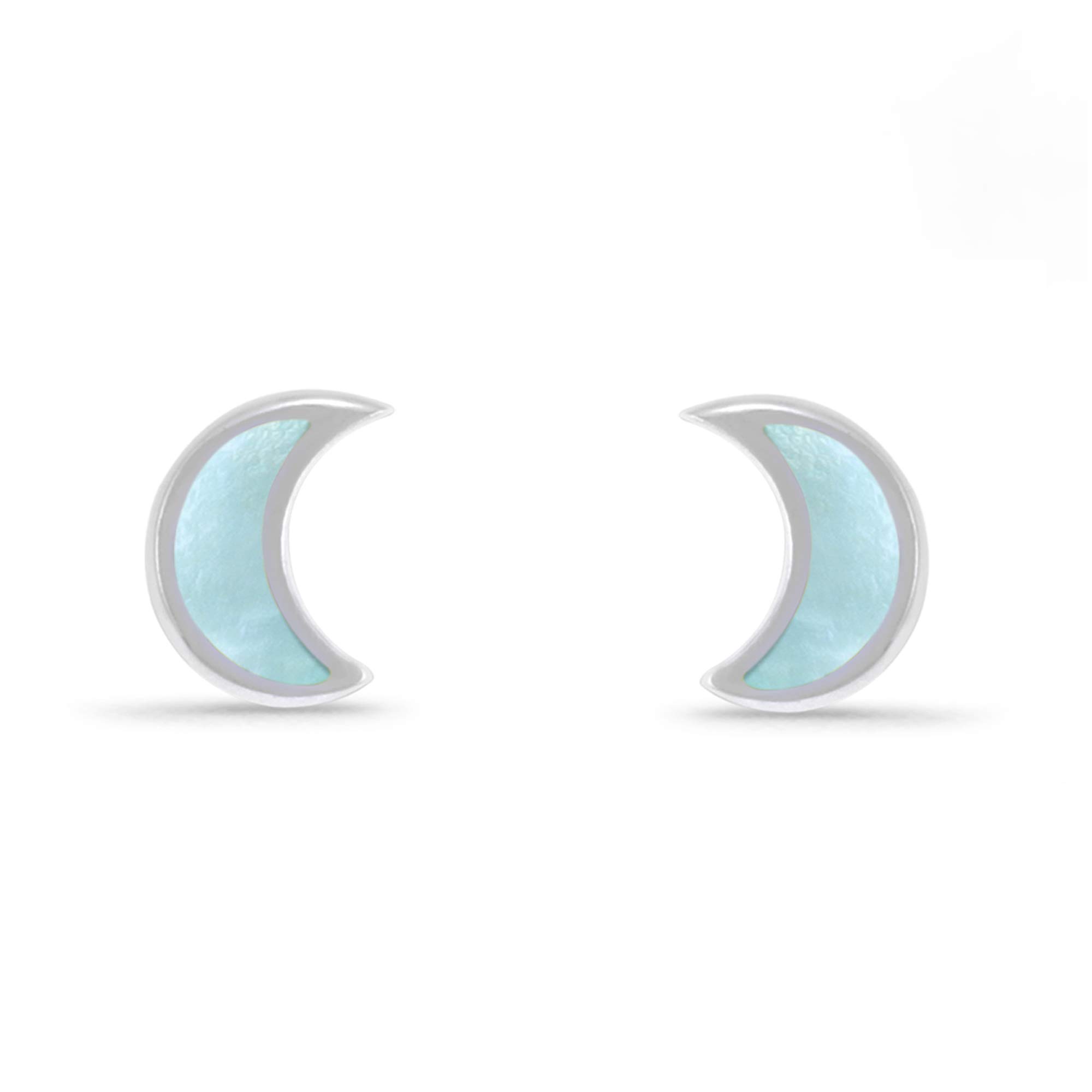 Boma Jewelry Sterling Silver Blue Mother of Pearl Crescent Moon Stud Earring