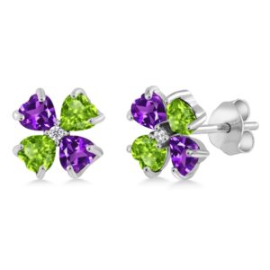 gem stone king 925 sterling silver purple amethyst and green peridot earrings for women | 2.23 cttw | gemstone february birthstone | heart shape 4mm