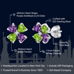 Gem Stone King 925 Sterling Silver Purple Amethyst and Green Peridot Earrings For Women | 2.23 Cttw | Gemstone February Birthstone | Heart Shape 4MM