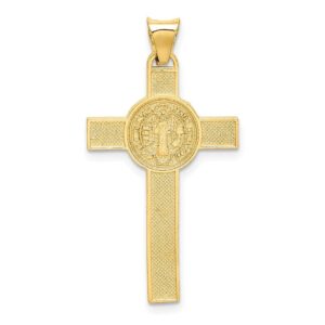 Diamond2Deal 14K rhodium-plated-gold Two-tone St. Benedict Medal Crucifix Cross Pendant Fine Jewelry for Women