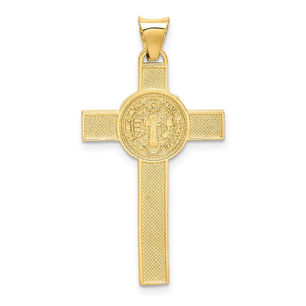 Diamond2Deal 14K rhodium-plated-gold Two-tone St. Benedict Medal Crucifix Cross Pendant Fine Jewelry for Women