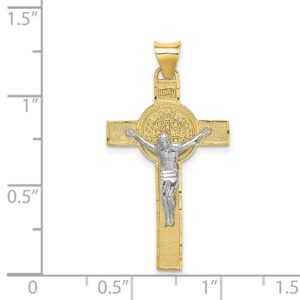 Diamond2Deal 14K rhodium-plated-gold Two-tone St. Benedict Medal Crucifix Cross Pendant Fine Jewelry for Women