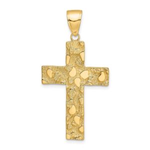 diamond2deal 14k yellow gold polished textured nugget style cross pendant fine jewelry for women