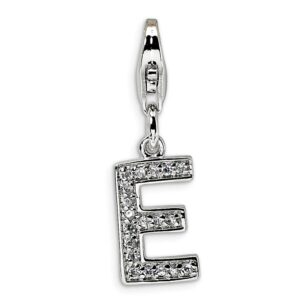 solid 925 sterling silver cz cubic zirconia letter e with lobster clasp pendant charm (8mm x 11mm)