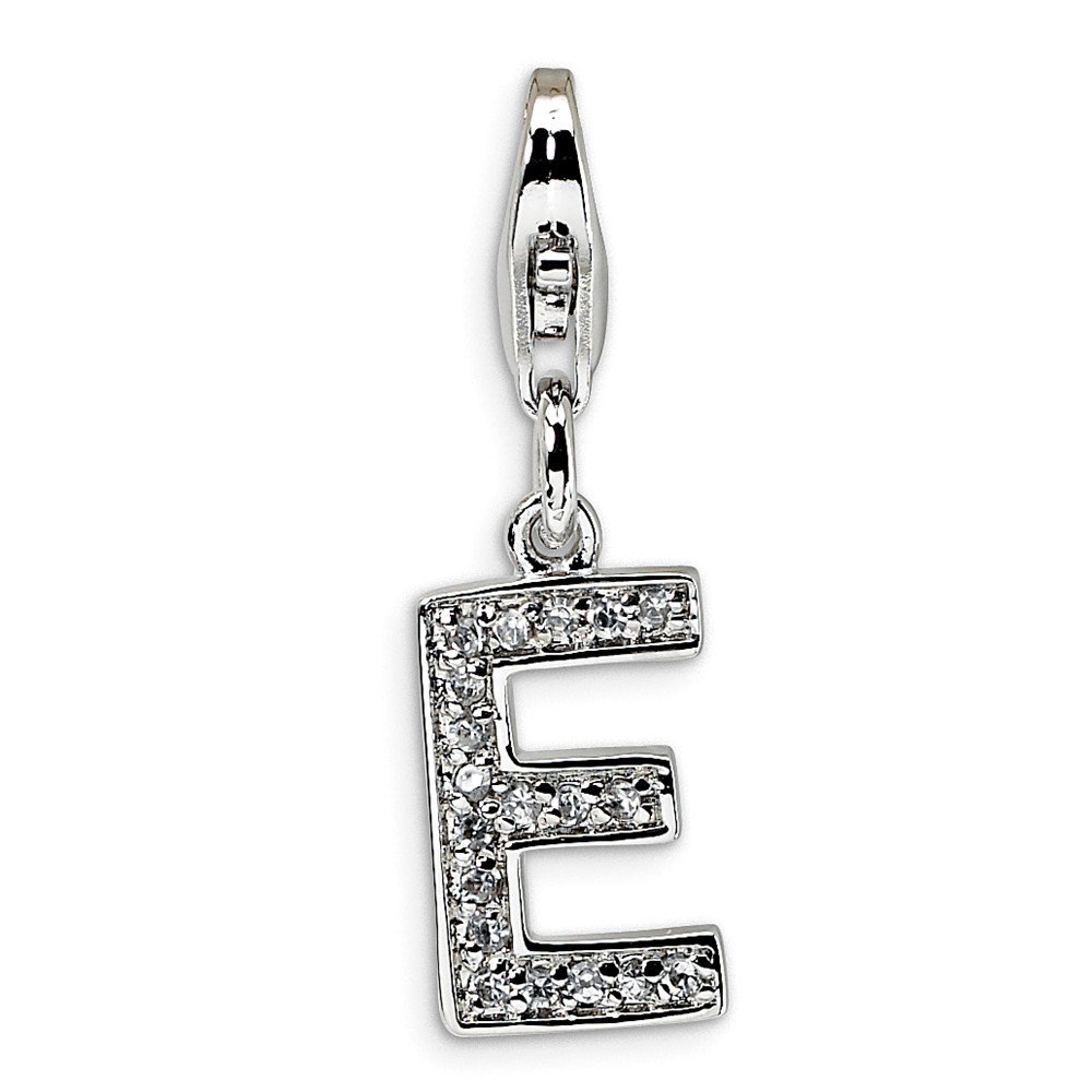 Solid 925 Sterling Silver CZ Cubic Zirconia Letter E with Lobster Clasp Pendant Charm (8mm x 11mm)