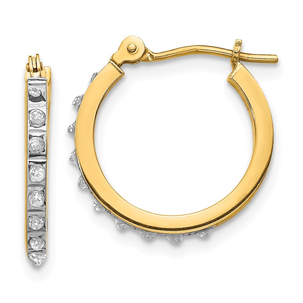 Solid 14k Yellow Gold Diamond Fascination Small Hinged Leverback Hoop Earrings (1mm x 15mm)