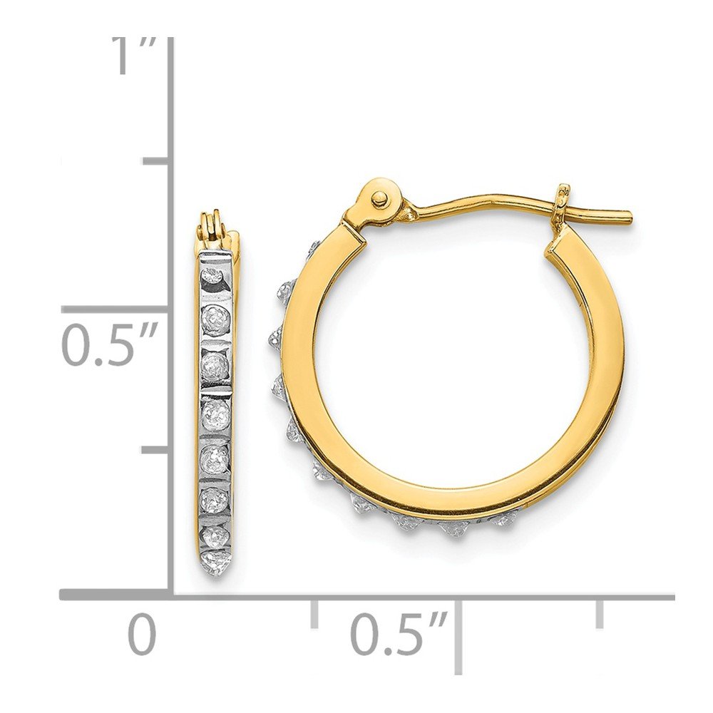 Solid 14k Yellow Gold Diamond Fascination Small Hinged Leverback Hoop Earrings (1mm x 15mm)