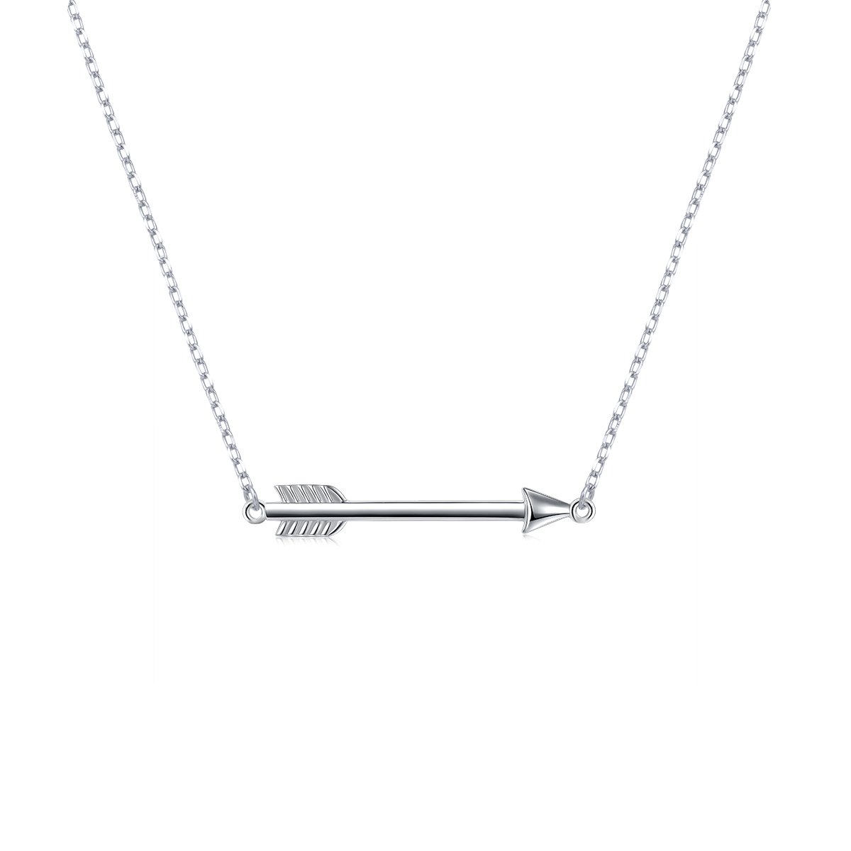 DAOCHONG Arrow Necklace S925 Sterling Silver Classic Love Polished Sideways Arrow Necklace (Necklace A)