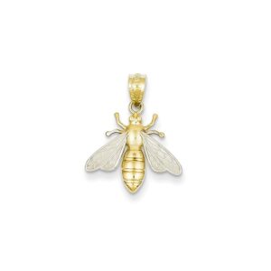 solid 14k yellow and white gold two tone bee pendant (15mm x 20mm)