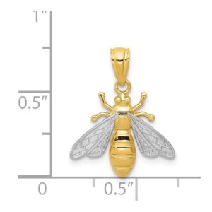 Solid 14k Yellow and White Gold Two Tone Bee Pendant (15mm x 20mm)