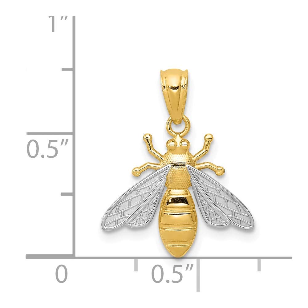 Solid 14k Yellow and White Gold Two Tone Bee Pendant (15mm x 20mm)