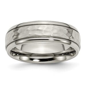 sonia jewels size 7 - titanium 7mm grooved edge hammered and polished wedding band