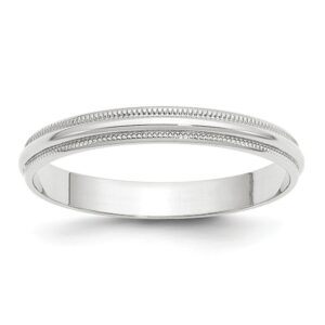 solid 14k white gold 3mm milgrain half round wedding band size 7.5