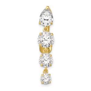 solid 10k yellow gold tops down with 4 dangle cz cubic zirconia belly dangle (5mm x 28mm)