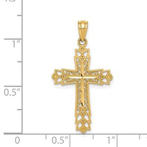 Diamond2Deal 14k Yellow Gold Polished Filigree Cross Pendant, for Women