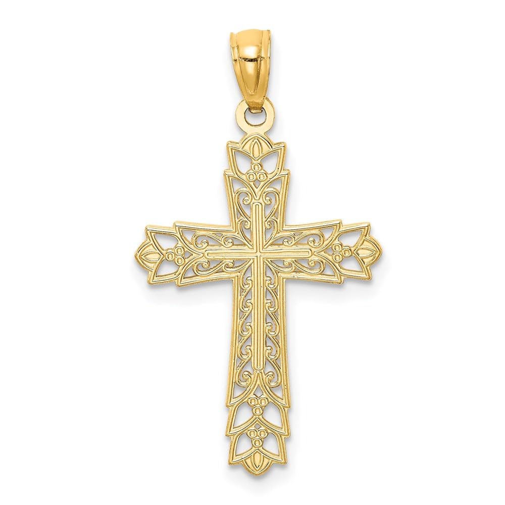 Diamond2Deal 14k Yellow Gold Polished Filigree Cross Pendant, for Women