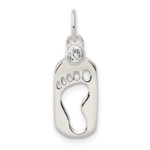 solid 925 sterling silver polished footprint cz cubic zirconia pendant charm