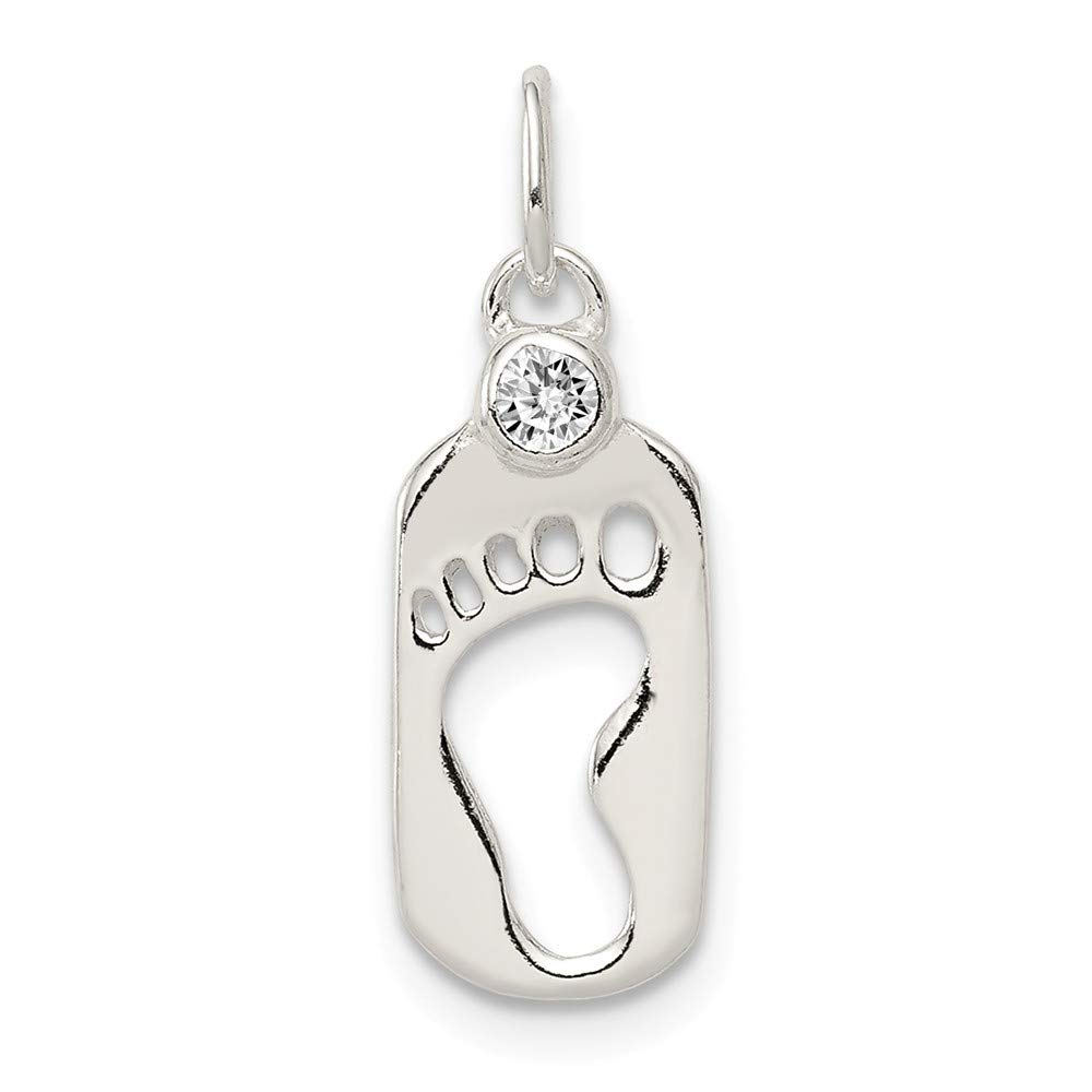 Solid 925 Sterling Silver Polished Footprint CZ Cubic Zirconia Pendant Charm