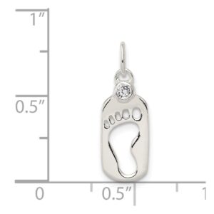 Solid 925 Sterling Silver Polished Footprint CZ Cubic Zirconia Pendant Charm