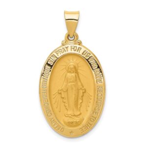 diamond2deal 14k yellow gold polished and satin miraculous medal pendant (l- 34.5 mm w- 18 mm)