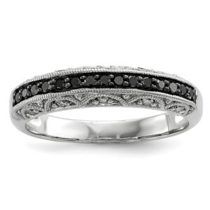 size 7 solid 925 sterling silver black and white diamond ring (3mm) (.3ct.)