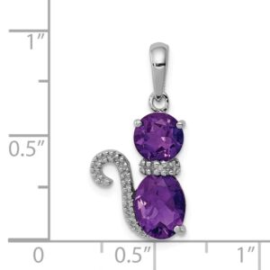 Sonia Jewels Sterling Silver Simulated Amethyst and Diamond Cat Pendant