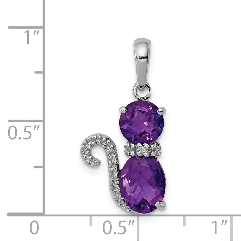 Sonia Jewels Sterling Silver Simulated Amethyst and Diamond Cat Pendant