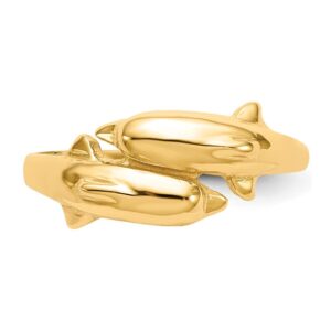 Size 6 - Solid 14k Yellow Gold Double Dolphin Ring (2mm)