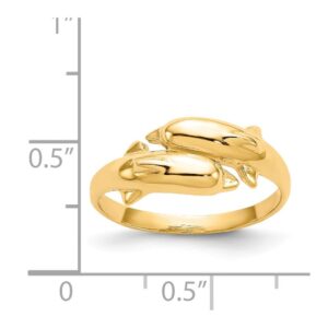 Size 6 - Solid 14k Yellow Gold Double Dolphin Ring (2mm)