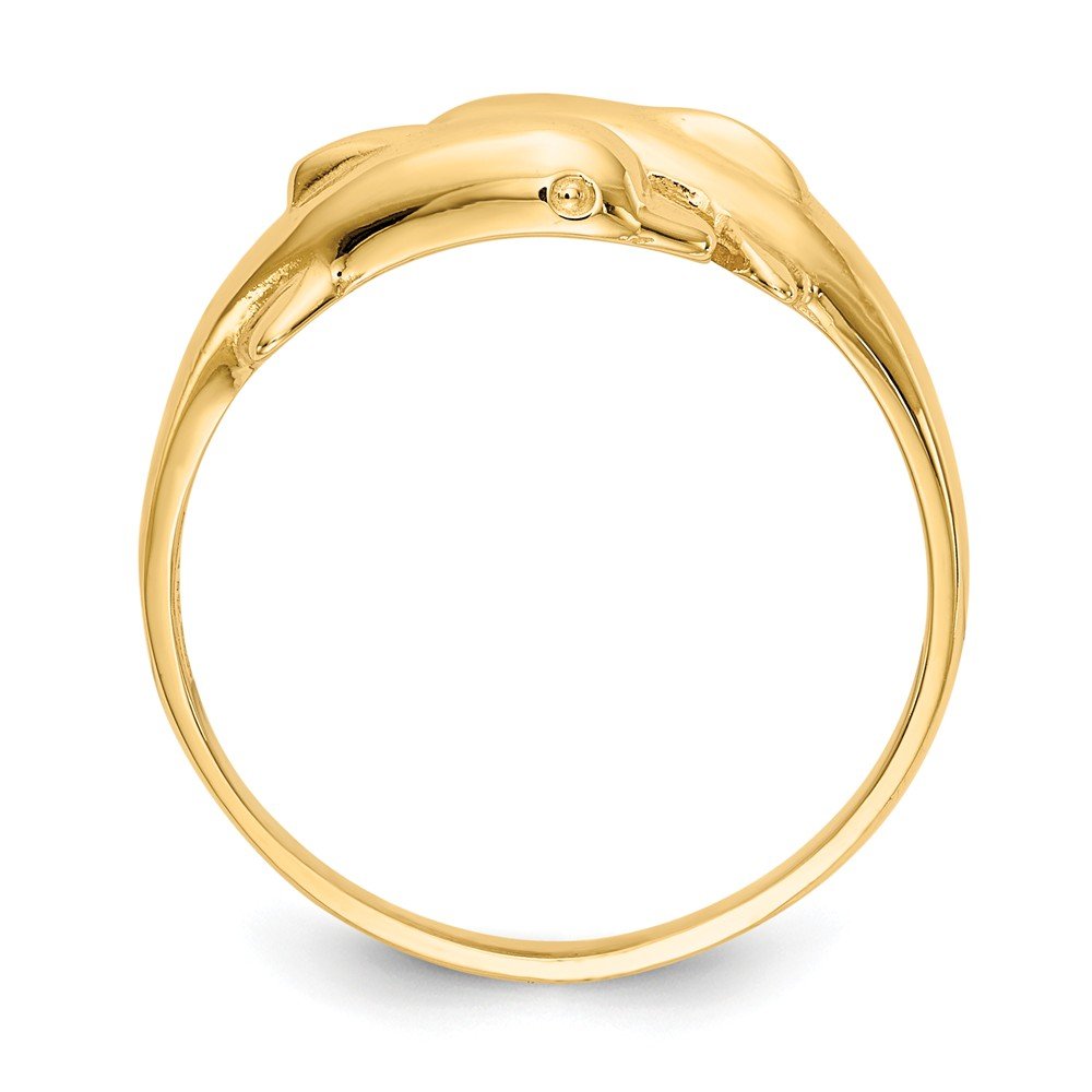 Size 6 - Solid 14k Yellow Gold Double Dolphin Ring (2mm)